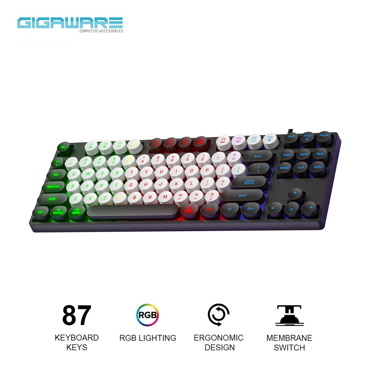 Dark Alien DK100 87 Keys Retro Punk Keyboard RGB LED Suspended Membrane ...