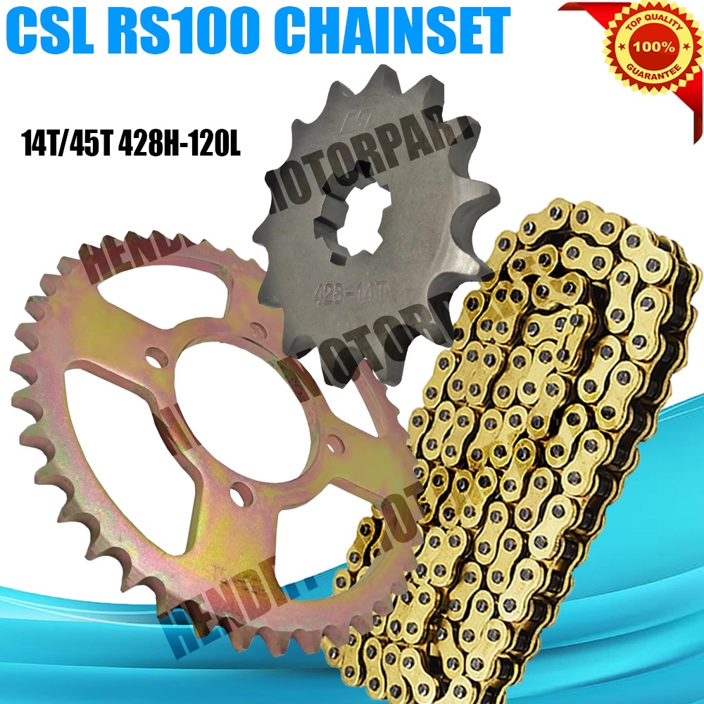 CSL Gold Chain and Sprocket Set For YAMAHA RS100 (14T/42T/45T 428H-120L ...