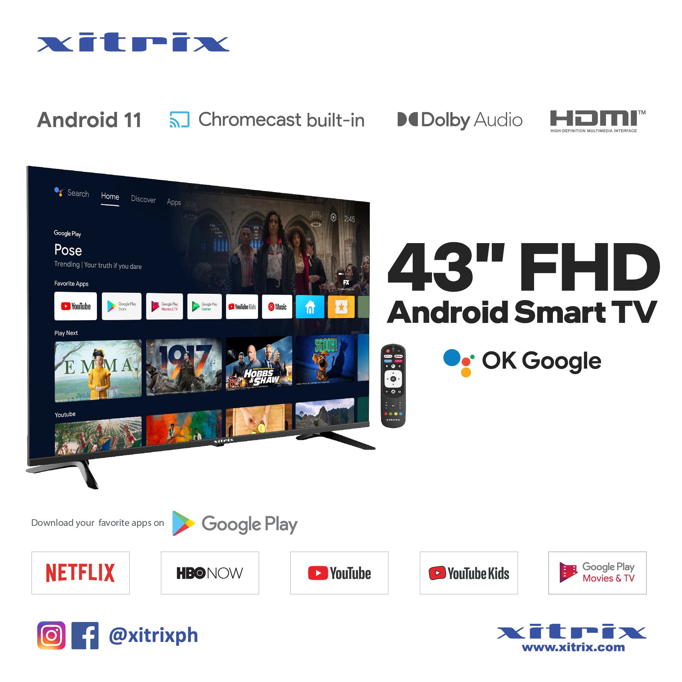 Xitrix 2023 Model 43-inch Full HD Bezel Free Android 11 Smart ISDB ...