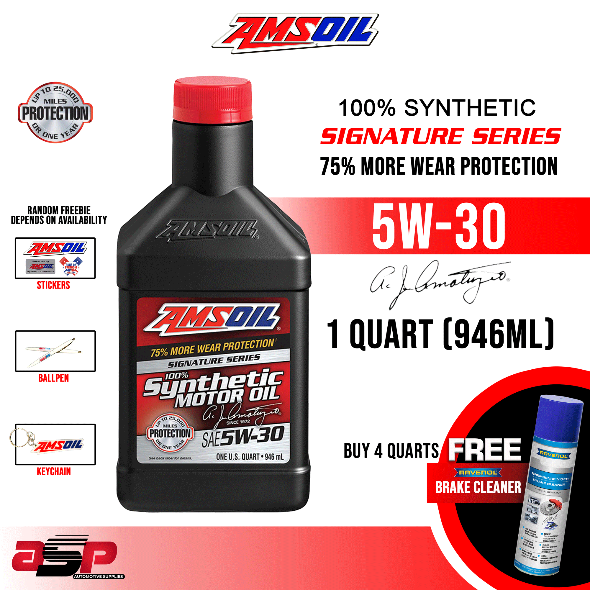 AMSOIL Signature Series 5W-30 100% Synthetic Oil 1 Quart (946ml ...