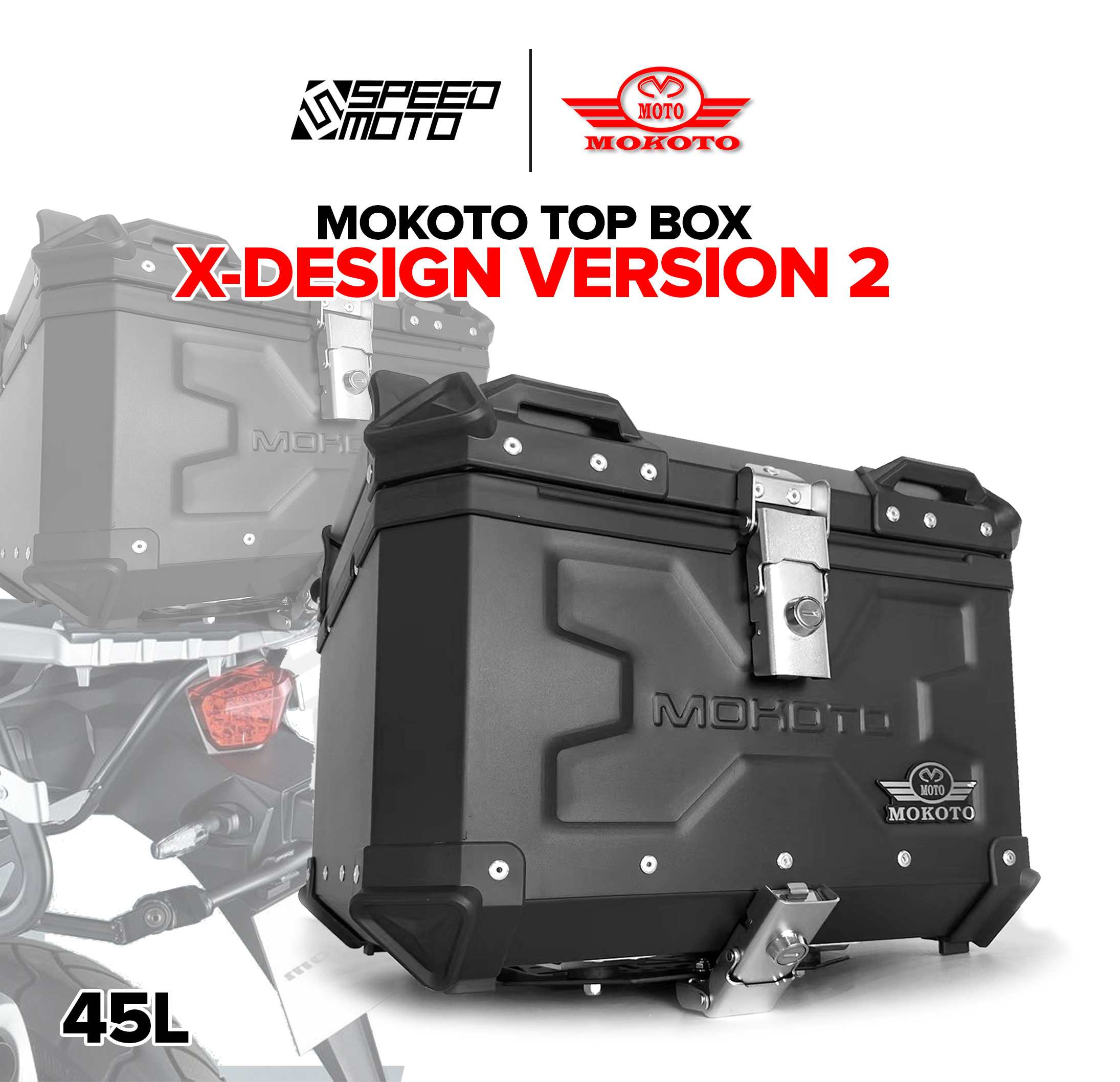 MOKOTO ALUMINUM ALLOY TOP BOX 45LITERS for MOTORCYCLE / REAR TAIL BOX ...
