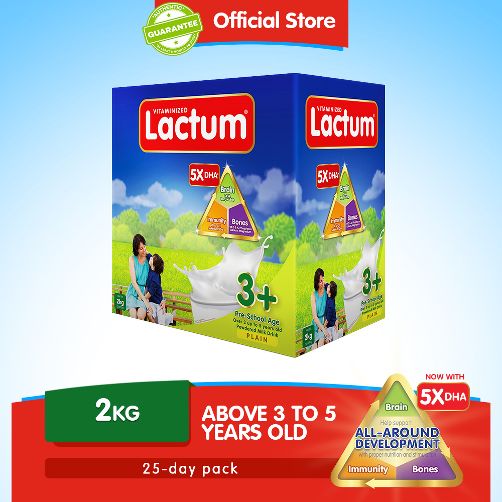 Lactum 3+ Plain 2kg Powdered Milk Drink for Children Over 3 up to 5 ...