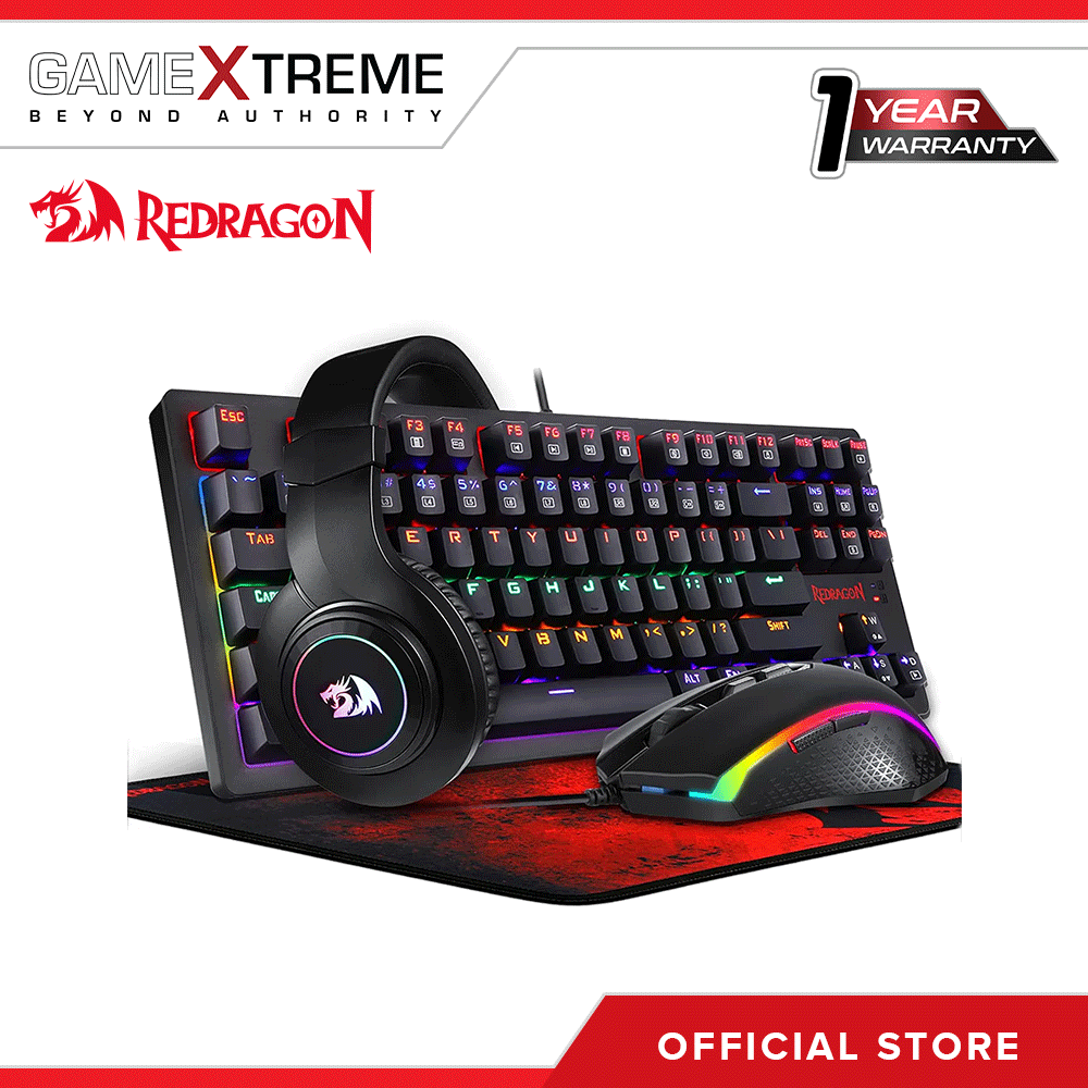 Redragon S113P-KN Keyboard/Mouse/Mousepad/Headset 4-In-1 Set Gaming Essentials [Black] | Lazada PH