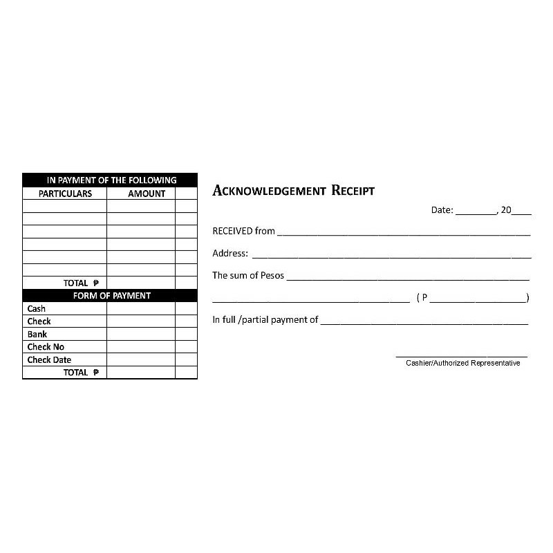 ACKNOWLEDGEMENT RECEIPT - 3 PADS - 50 SHEETS PER PAD - DUPLICATE ...