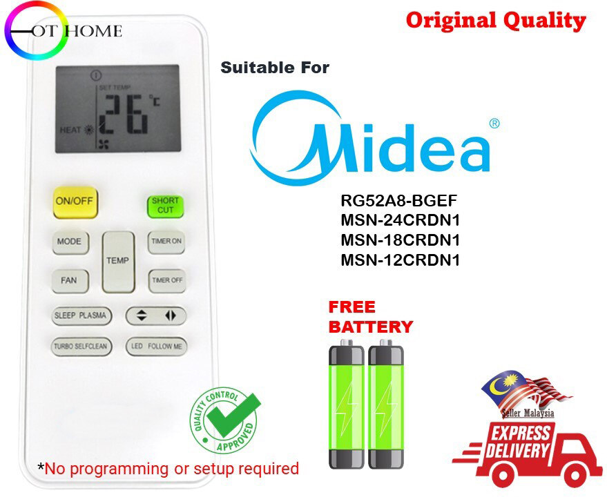 Midea Air Conditioning Conditioner Aircon Remote Control RG52A8-BGEF ...
