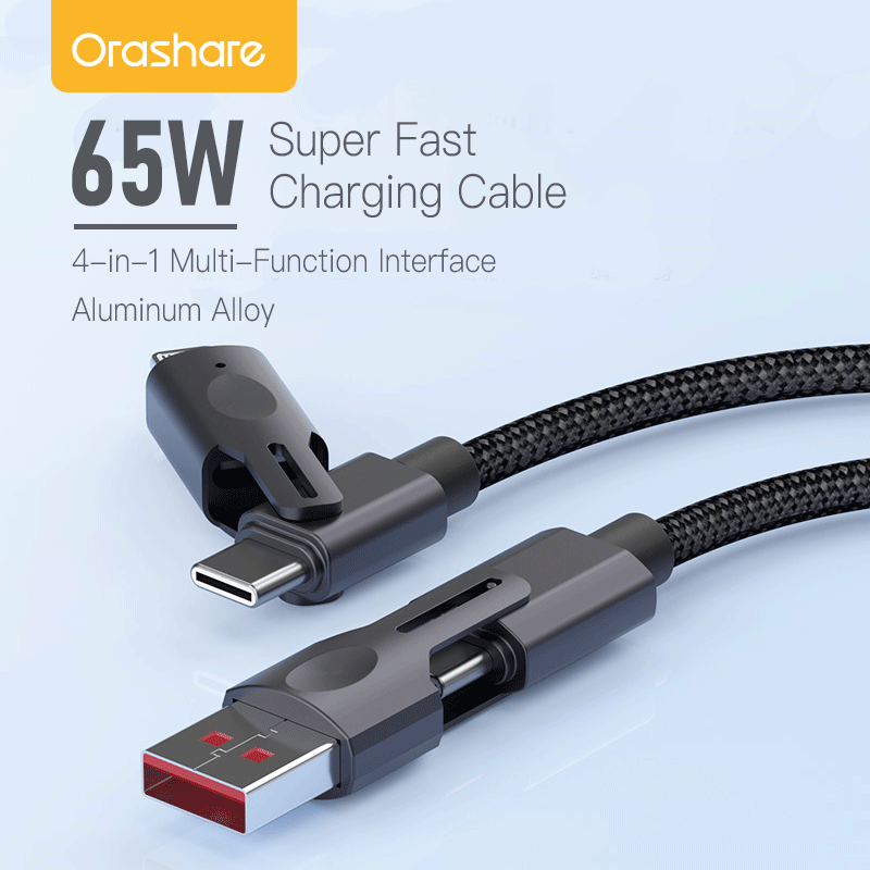 Orashare OC05 4 IN 1 Fast Charging Cable PD 27W Type C 65W Multi-function Data Cable for iP ...