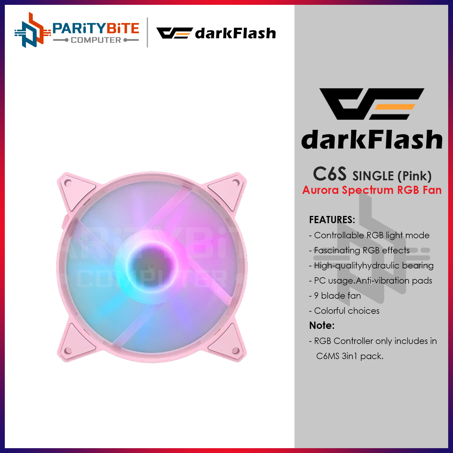 darkFlash C6 (PINK) Single Fan Pack Aurora Spectrum A-RGB Single Mode ...