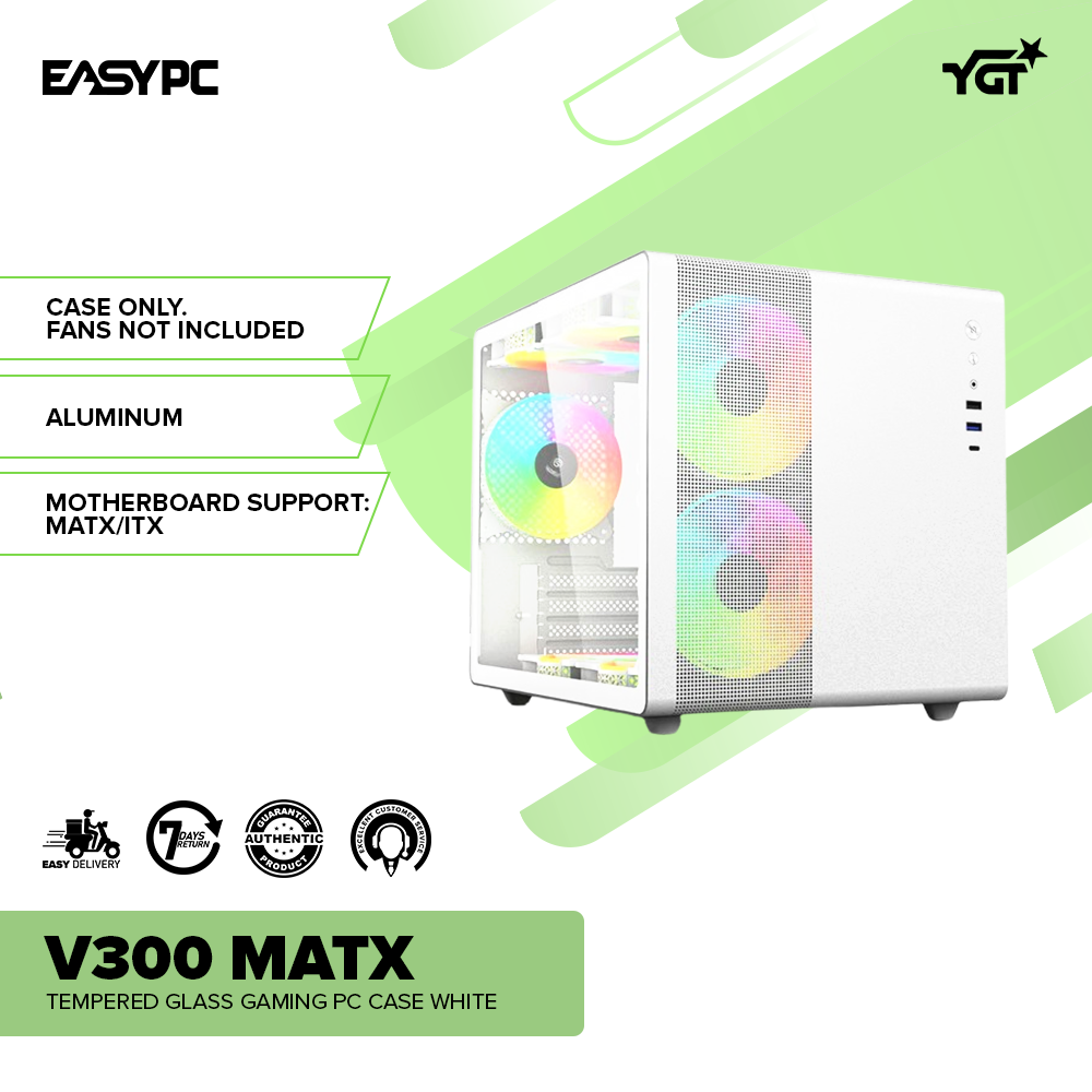 EasyPC | YGT V300 MAtx Tempered Glass Gaming PC Case Black or White ...