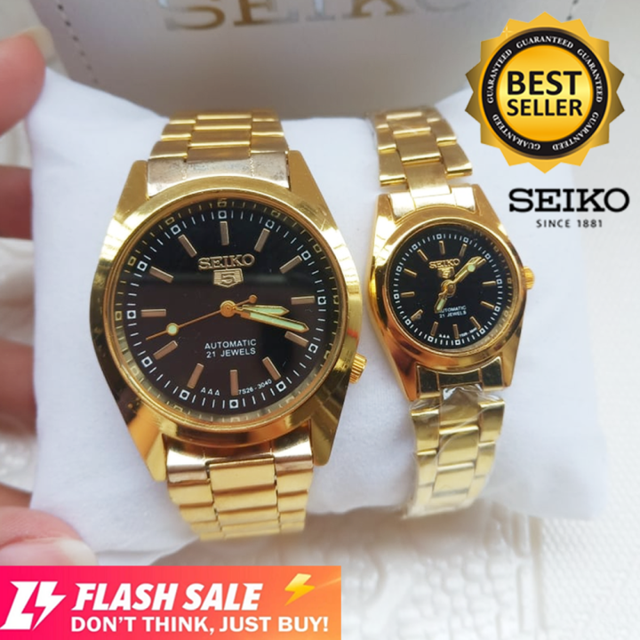 Seiko COUPLE Watch GOLD BLACK Dial Water Resistant Stainless Steel ...