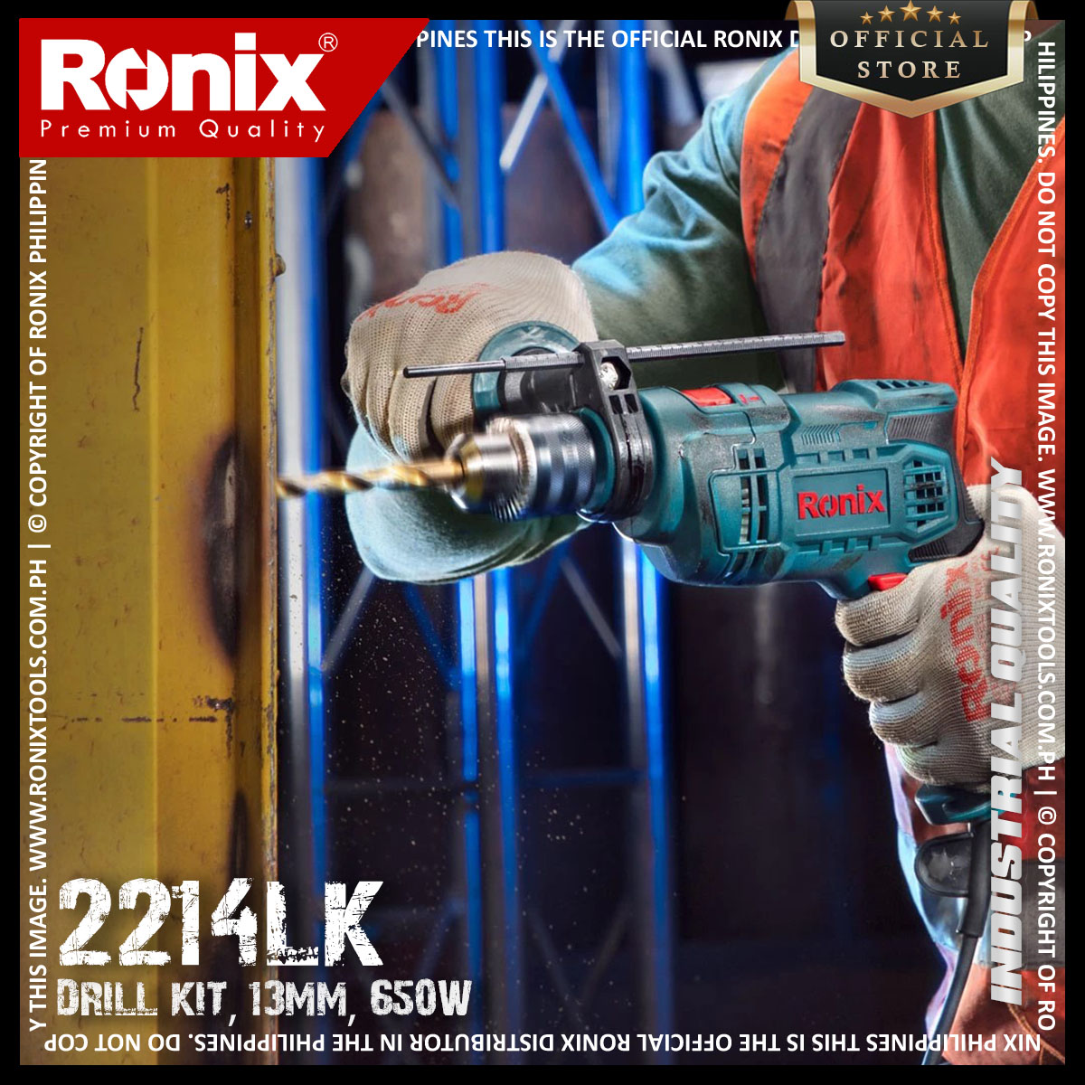 Ronix 2214LK Drill Kit, 13mm full-metal chuck, 650W engine with ...