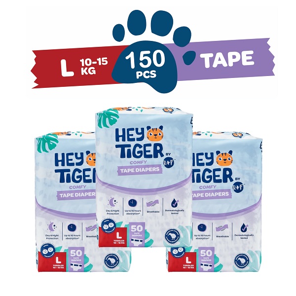 HEY TIGER Tape Diapers LARGE (10-15 kg) - Bundle Pack 150pcs (50pcs x 3 Jumbo Packs) | Lazada PH