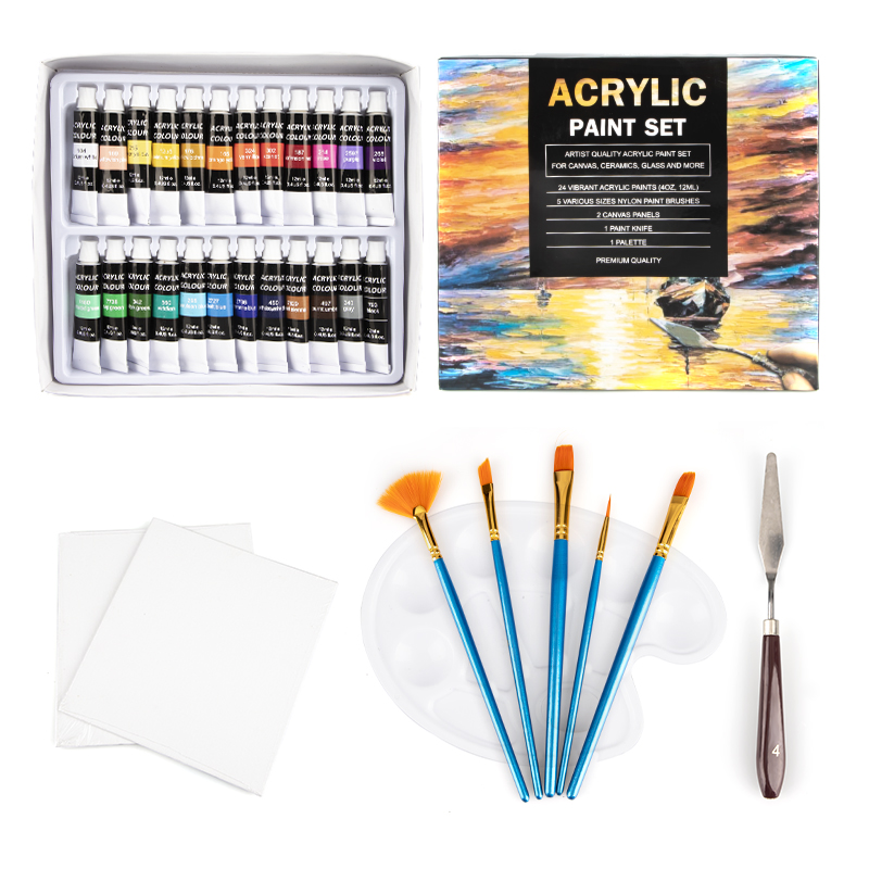 HIGHTUNE 12/24 Colors Acrylic Paint Set Complete Painting Tools Set Art ...