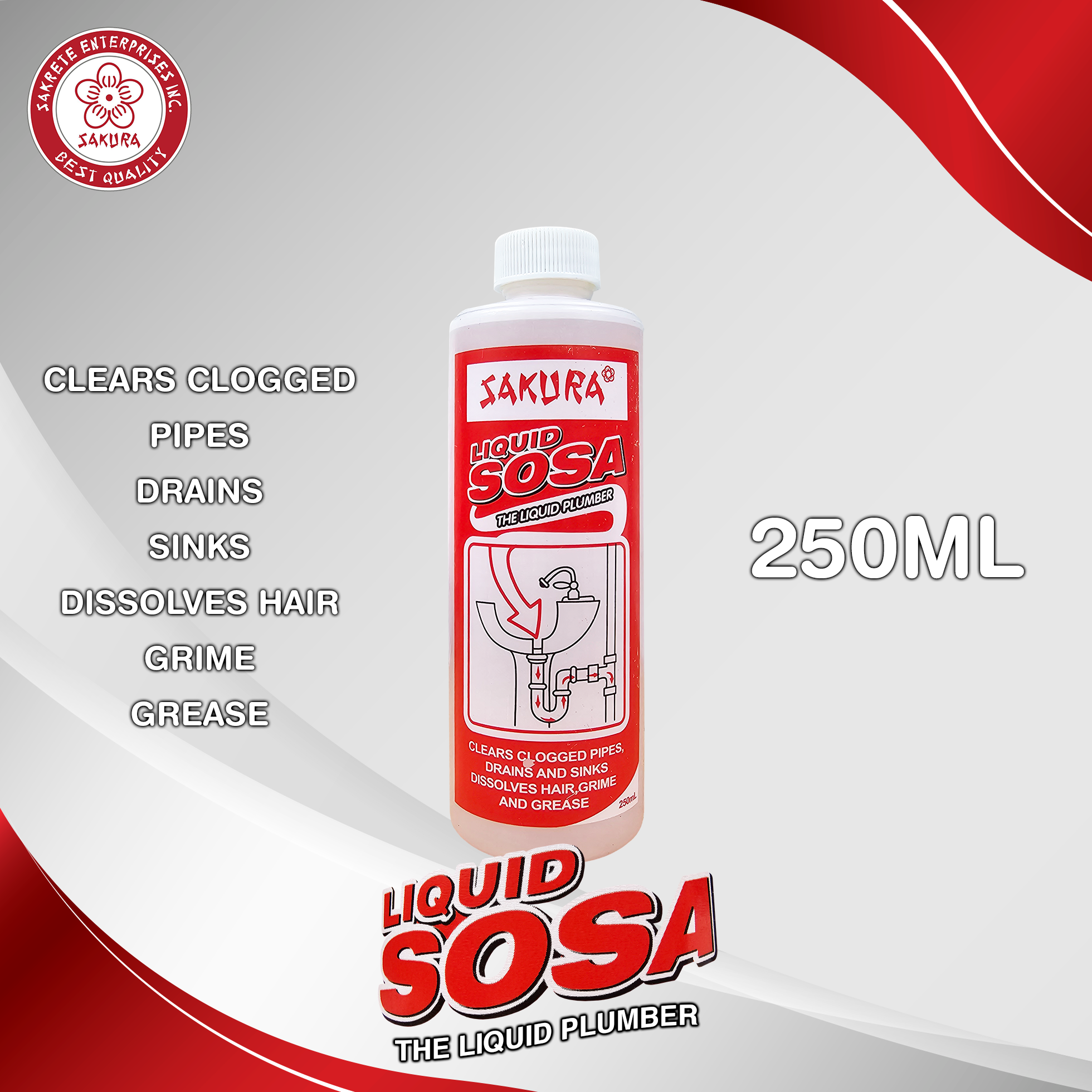 Liquid Sosa Sakura 250ML 500ML 1L Clogged Drain Pipes Sink Dissolves ...