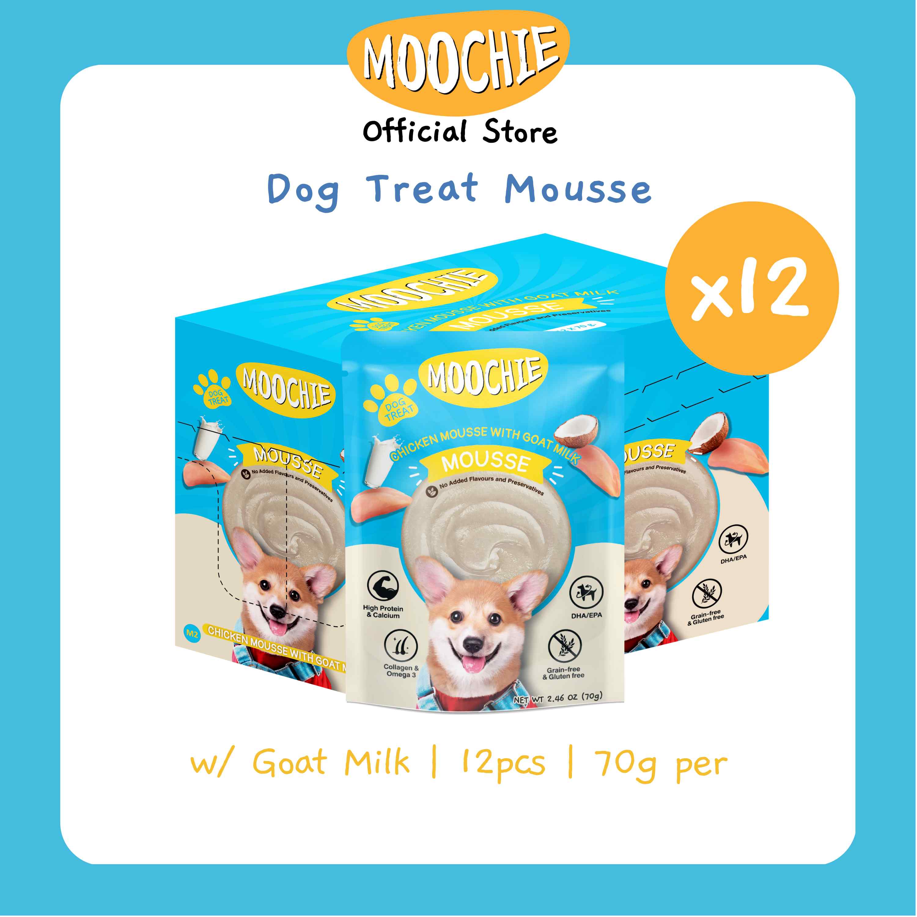 VALUE BOX Moochie Wet Dog Treat Chicken Mousse w/ Goat Milk 70g Pouch ...