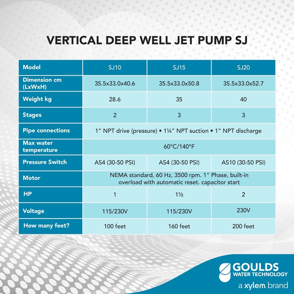Goulds Water Technology Vertical Deep Well Jet Pump SJ10 1HP | Lazada PH