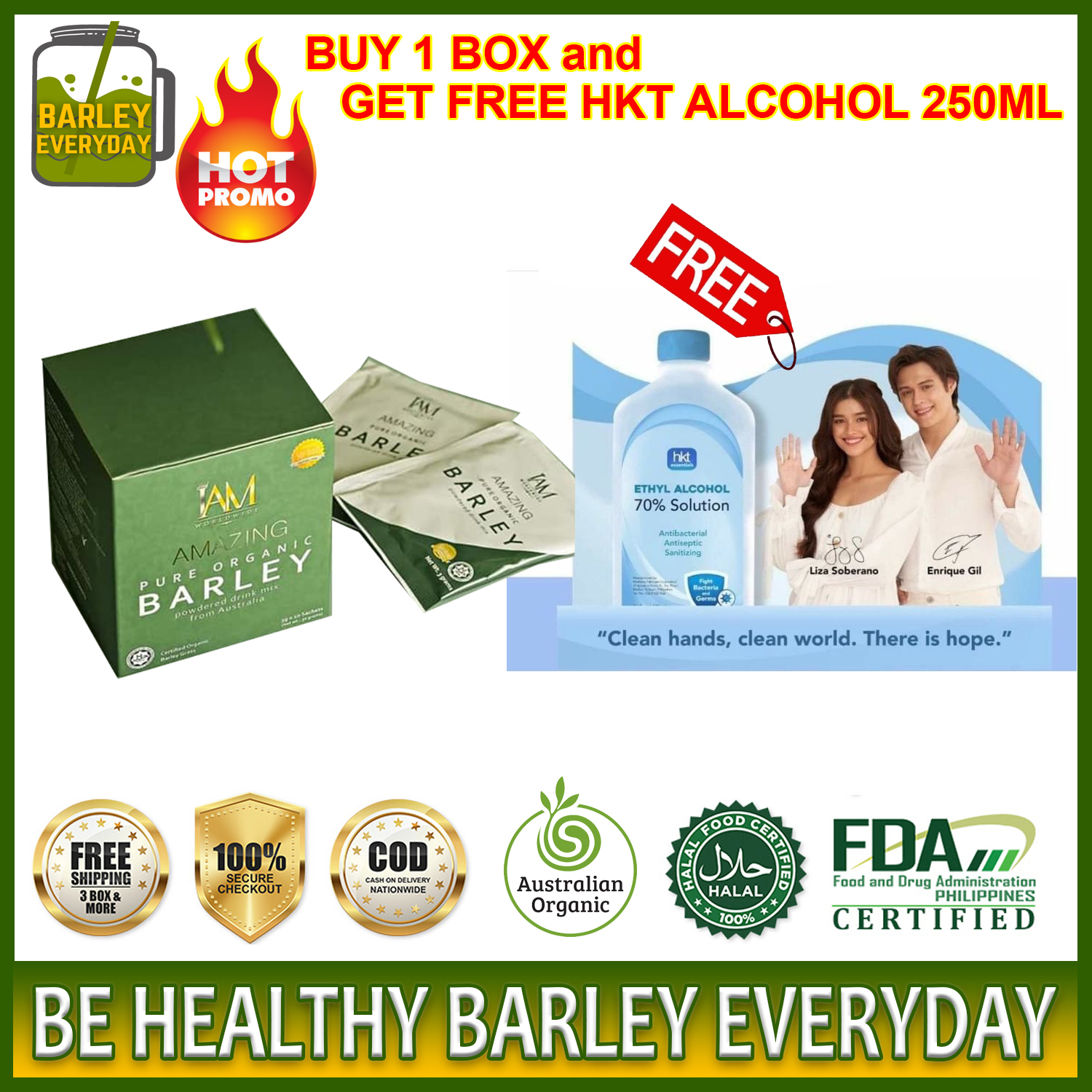 💚 PURE ORGANIC BARLEY with FREE 250ML HKT 70% SOLUTION ETHYL ALCOHOL by ...