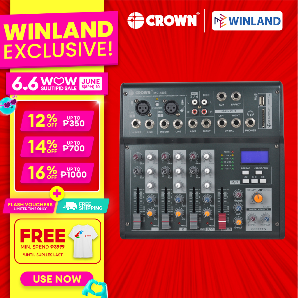 Crown by Winland Professional Mixing Console Mixer 4 Channel Line Input ...