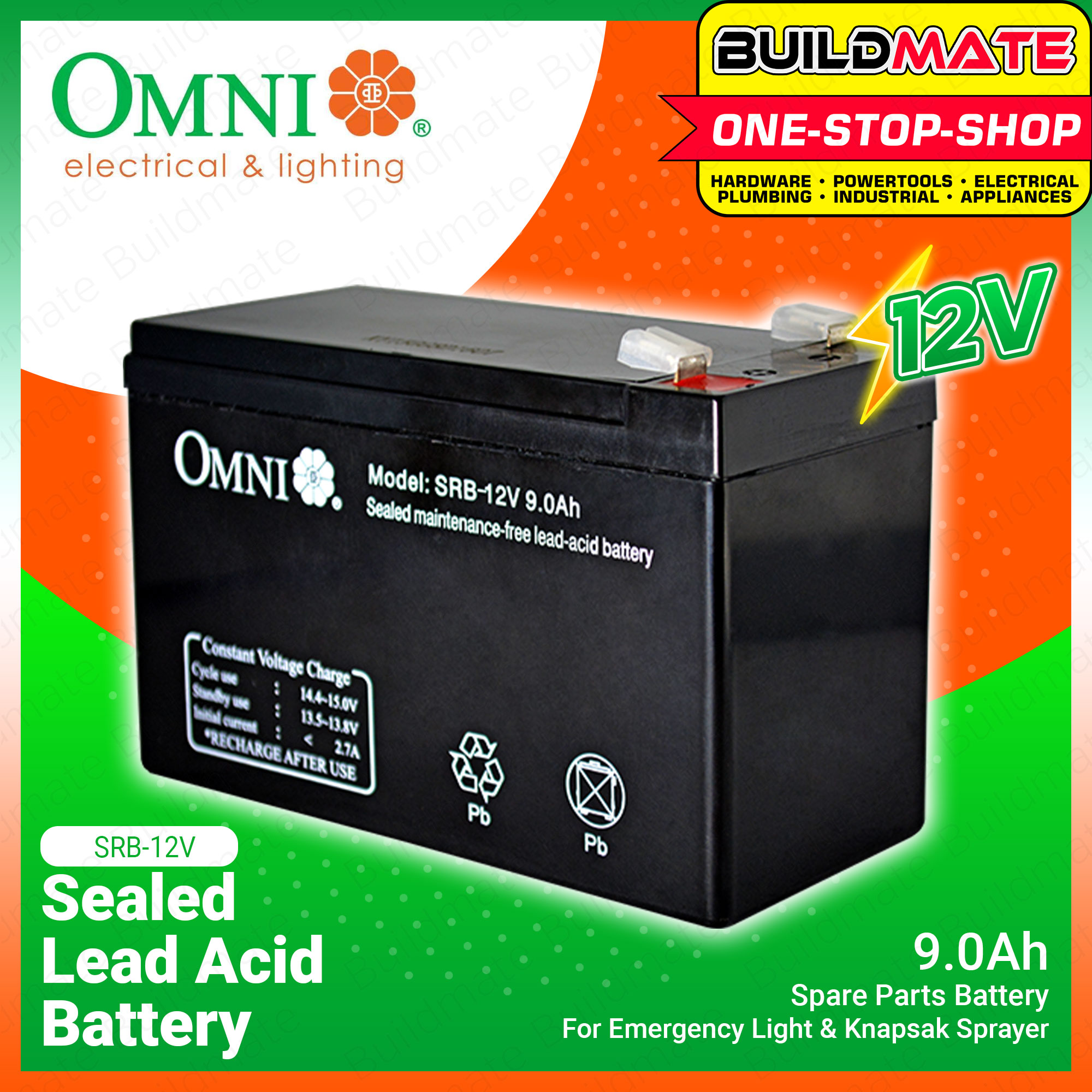 OMNI Sealed Lead Acid Battery 12V 9Ah Spare Battery SRB-12V BUILDMATE ...