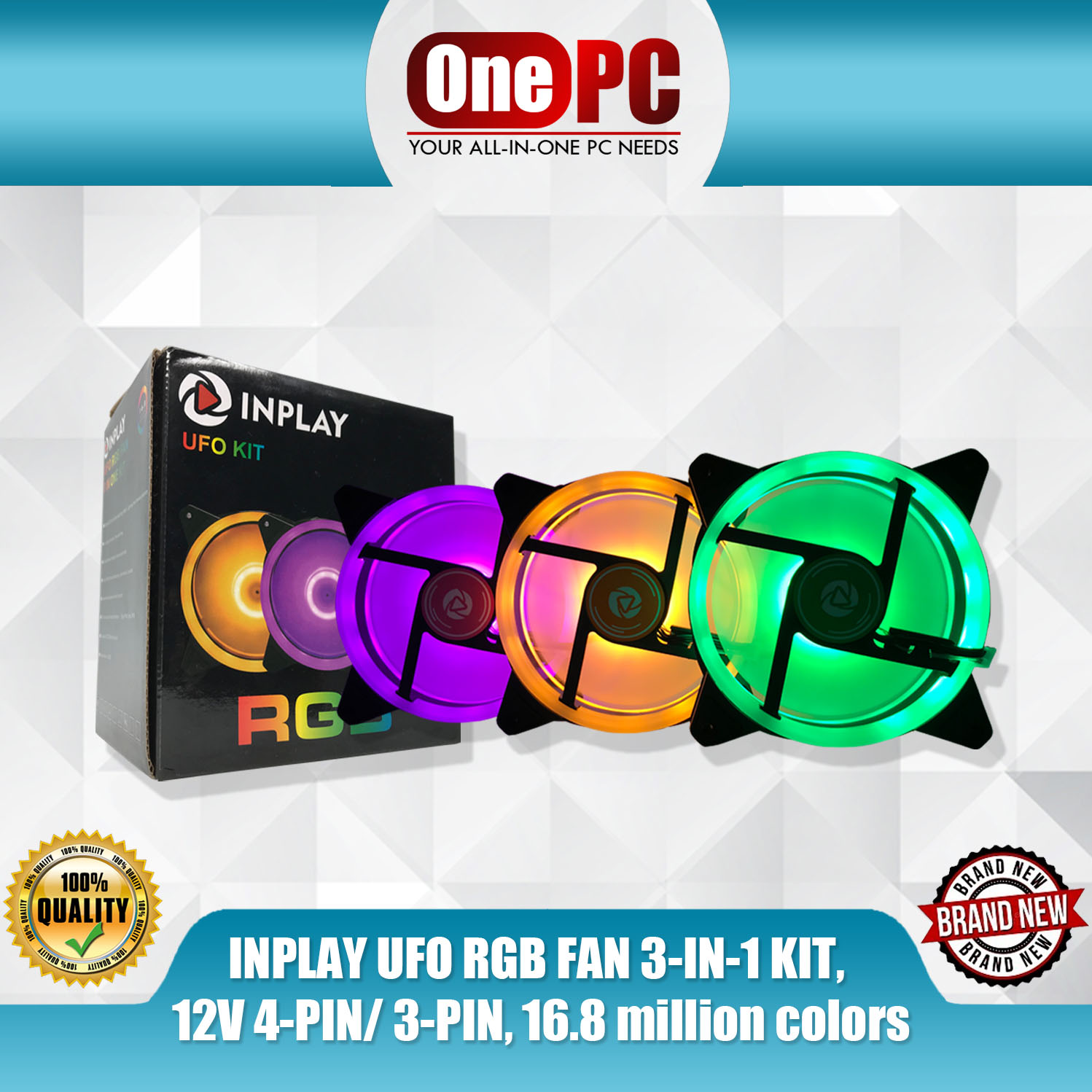 INPLAY UFO RGB FAN 3-IN-1 KIT, 12V 4-PIN/ 3-PIN, 16.8 million colors ...