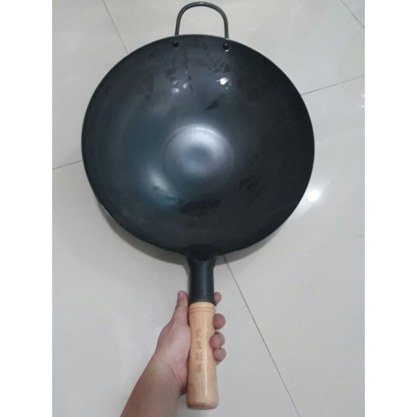 Authentic Chinese Wok Pan Real Beech Wood Original 100 Carbon Steel ...