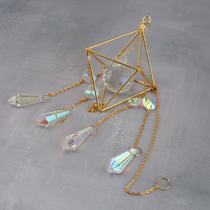 Crystal Sun Catcher, Rainbow Prism, Window Sun Catcher,Gold Plated Celestial Suncatcher, Boho ...
