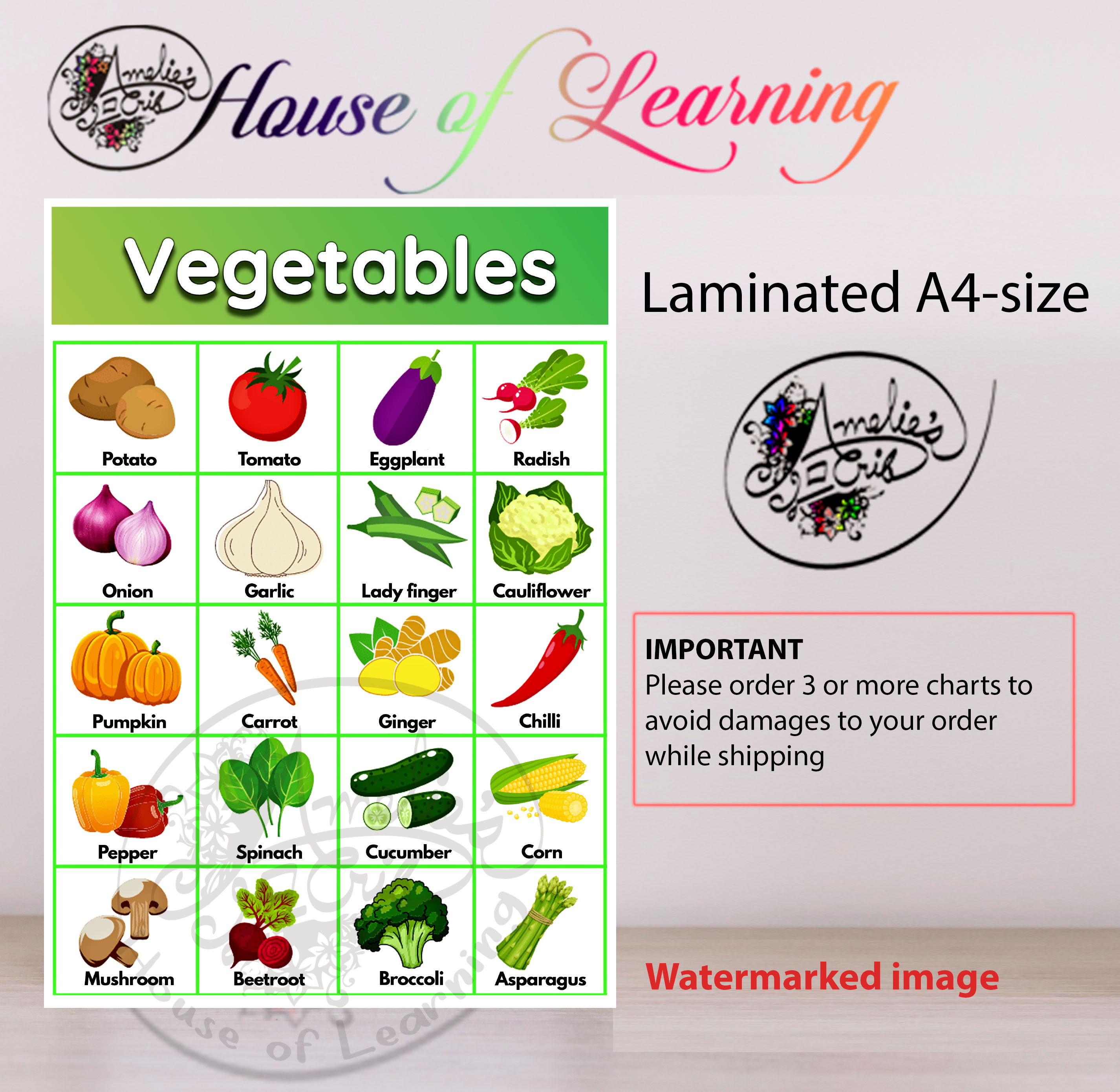 Vegetables Laminated Educational Chart (A4) Mga Gulay Wall charts for ...