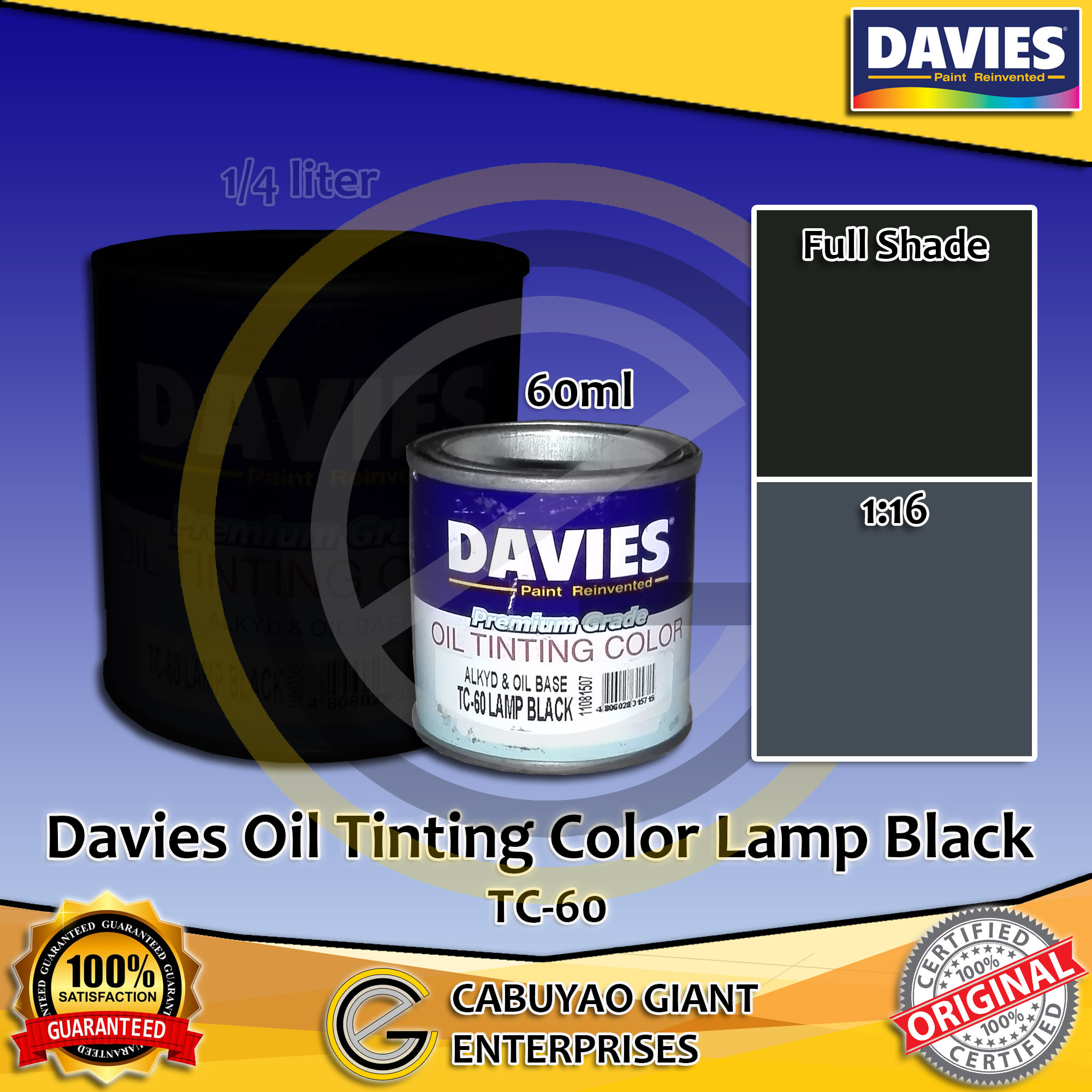 Davies Oil Tinting Color Alkyd and Oil Base TC-60 Lamp Black [ 1/4 ...