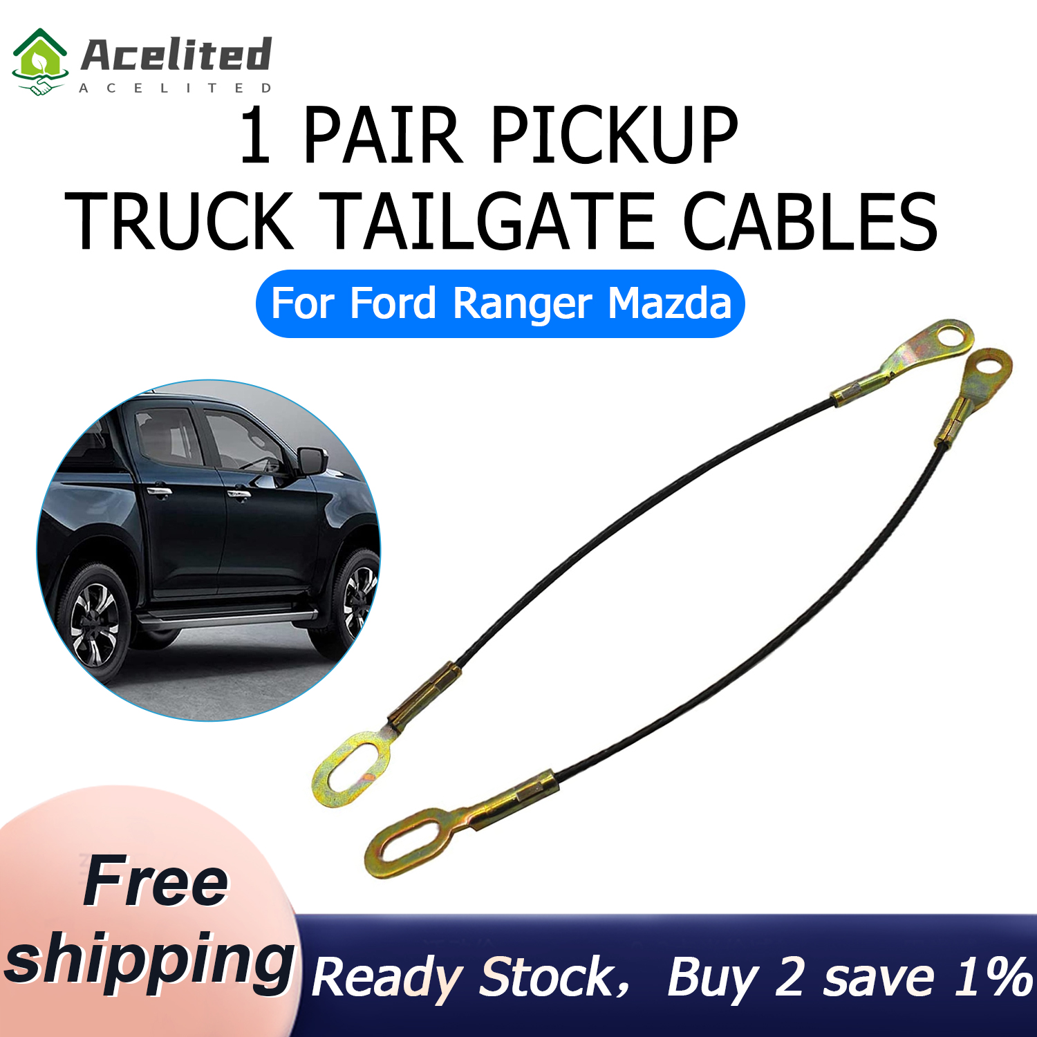 1 Pair Pickup Truck Tailgate Cables Set for Mazda Fighter B2500/Ford ...