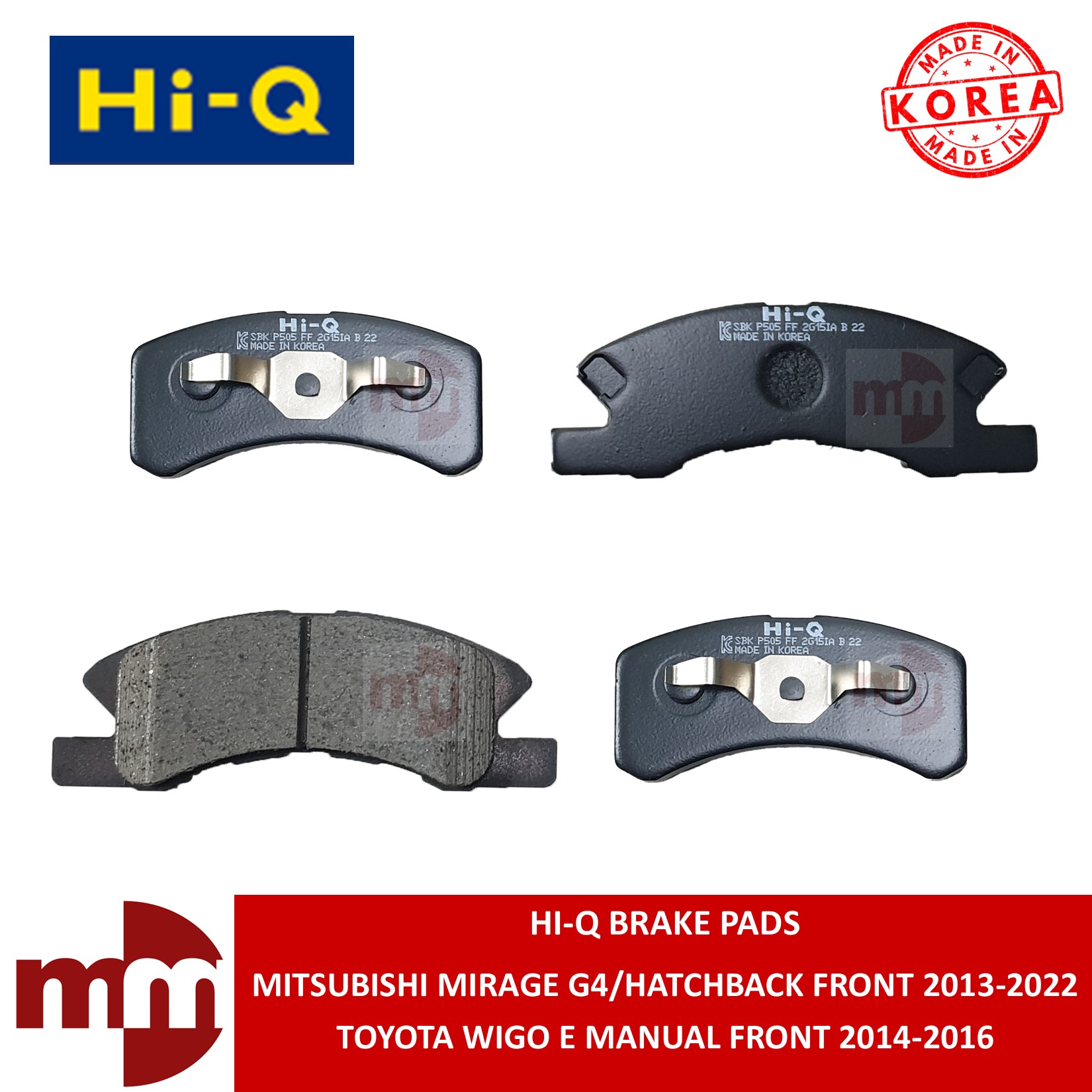 Hi-Q Brake Pads for MITSUBISHI MIRAGE 2013-2022 / TOYOTA WIGO E MANUAL ...