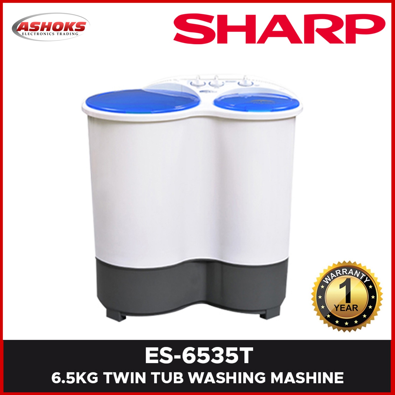 Sharp ES 6535T 6.5 kg Twin Tub Washing Machine / Rat proof base ...