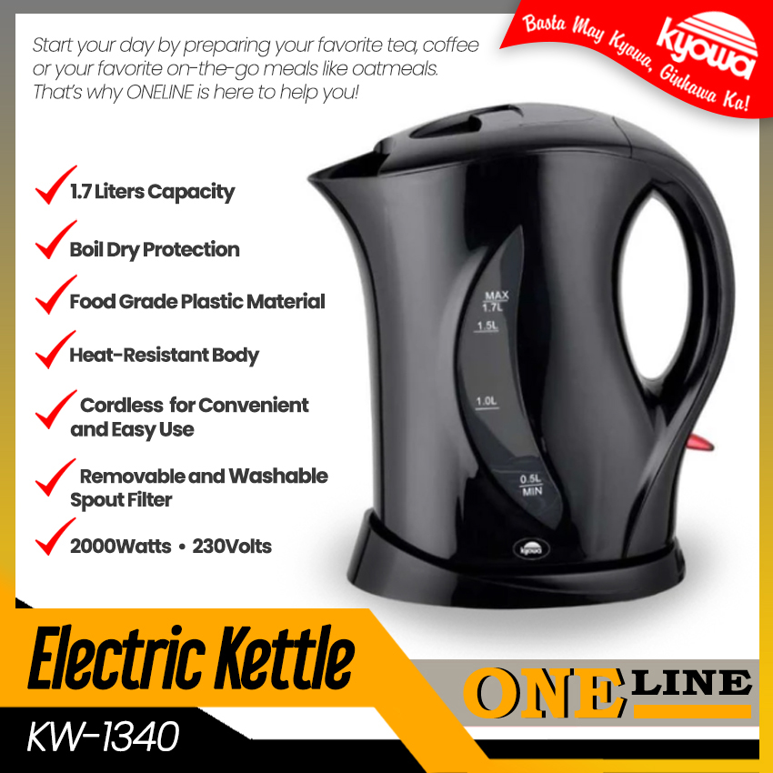ONELINE | KYOWA (KW-1340) Electric-Kettle 1.7L (Black) | Lazada PH