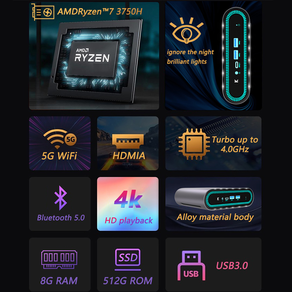 KUU Mini PC Mingar 3 สำนักงาน AMD Ryzen 7 3750H 8GB 16GB DDR4 RAM 512GB ...