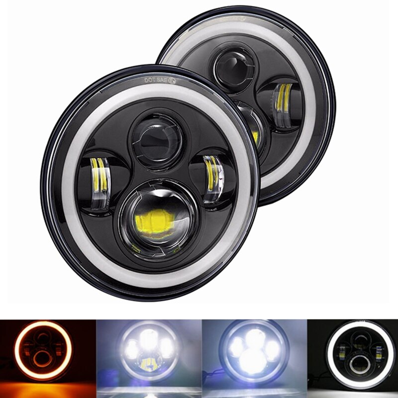 1/2PC 7INCH LED Headlights High/Low Beam for Niva Lada 4x4 Offroad Jeep ...