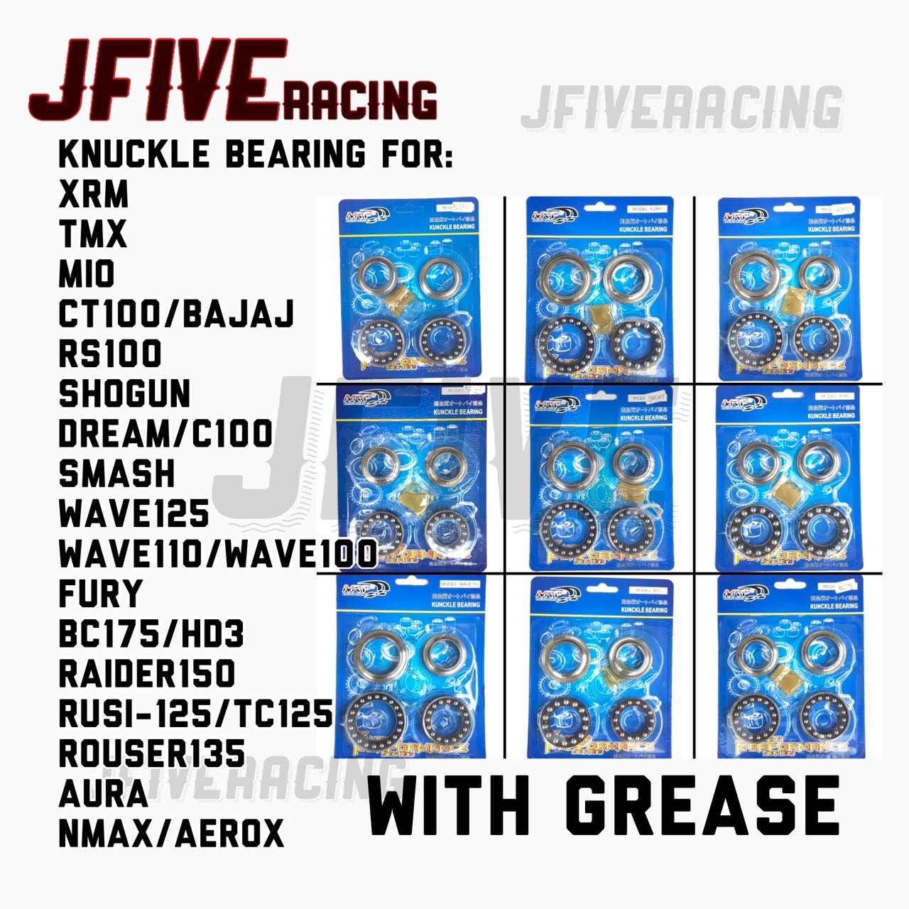 JFIVE Motorcycle Knuckle Bearing With Grease for XRM, TMX, MIO, CT100 ...