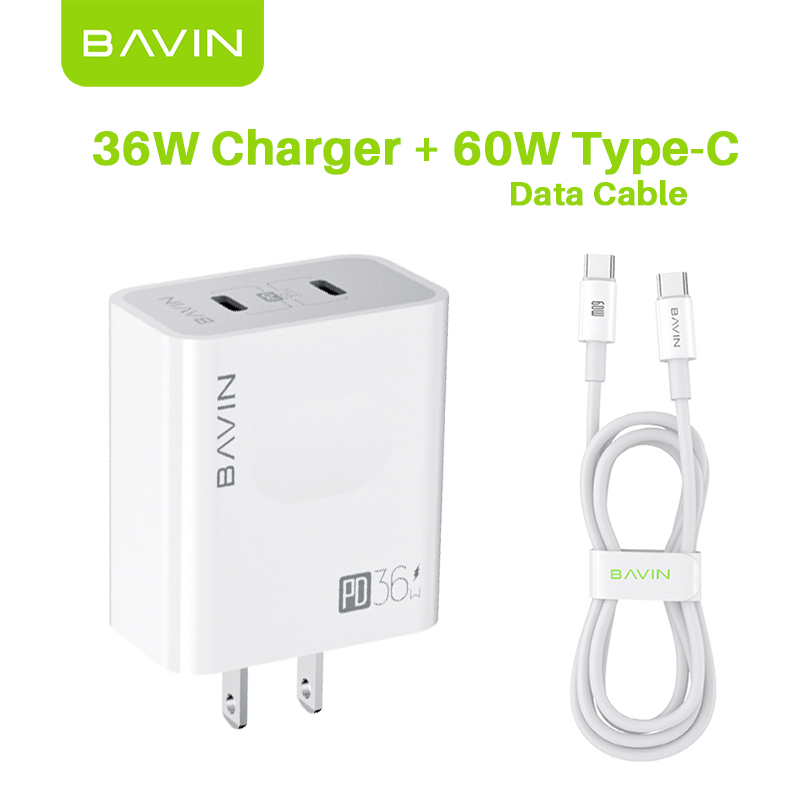 BAVIN PC859 36W PD Super Fast Charging Dual Port PD + QC3.0 W/ 1 Meter Data Cable Widely ...