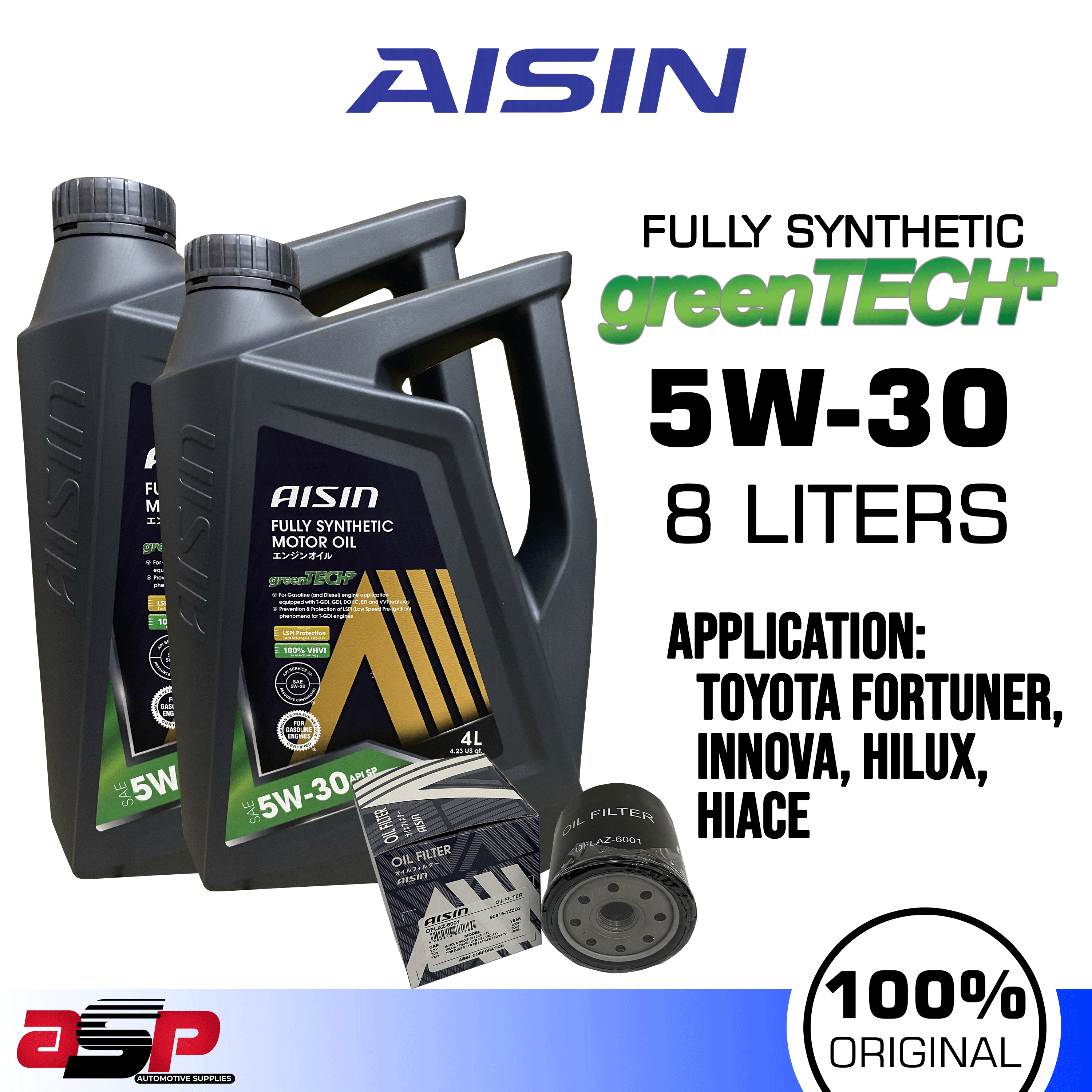 AISIN greenTECH+ 5W-30 Fully Synthetic Engine Oil 8 Liters Bundle for ...