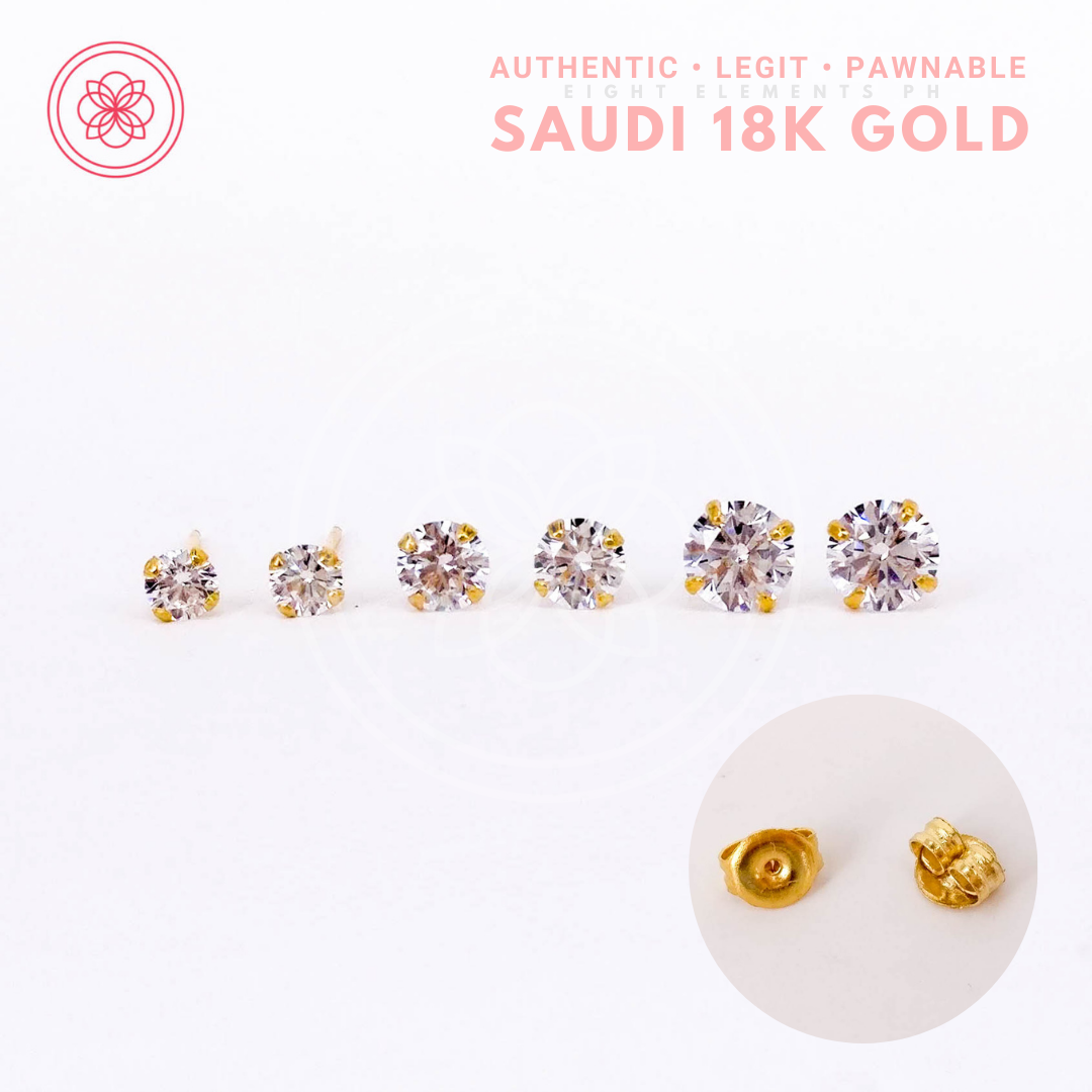 COD PAWNABLE 18k Earrings Saudi Gold Diamond Stud Earrings w/ Gold ...