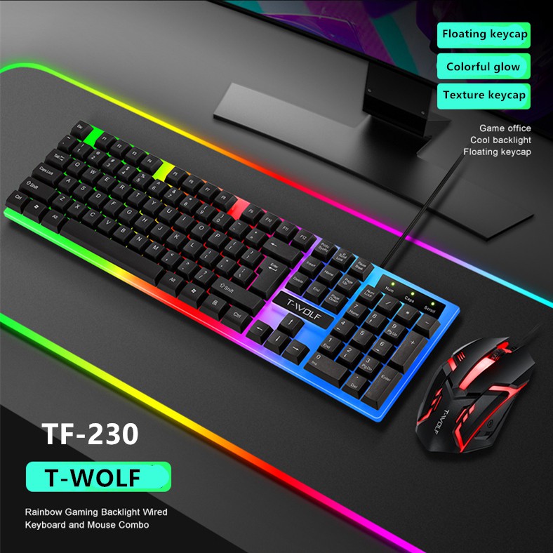 Rpo T Wolf Tf230 Rainbow Led Gaming Keyboard And Mouse Combo Bundle Dz2 T Wolf Tf230 Lazada Ph