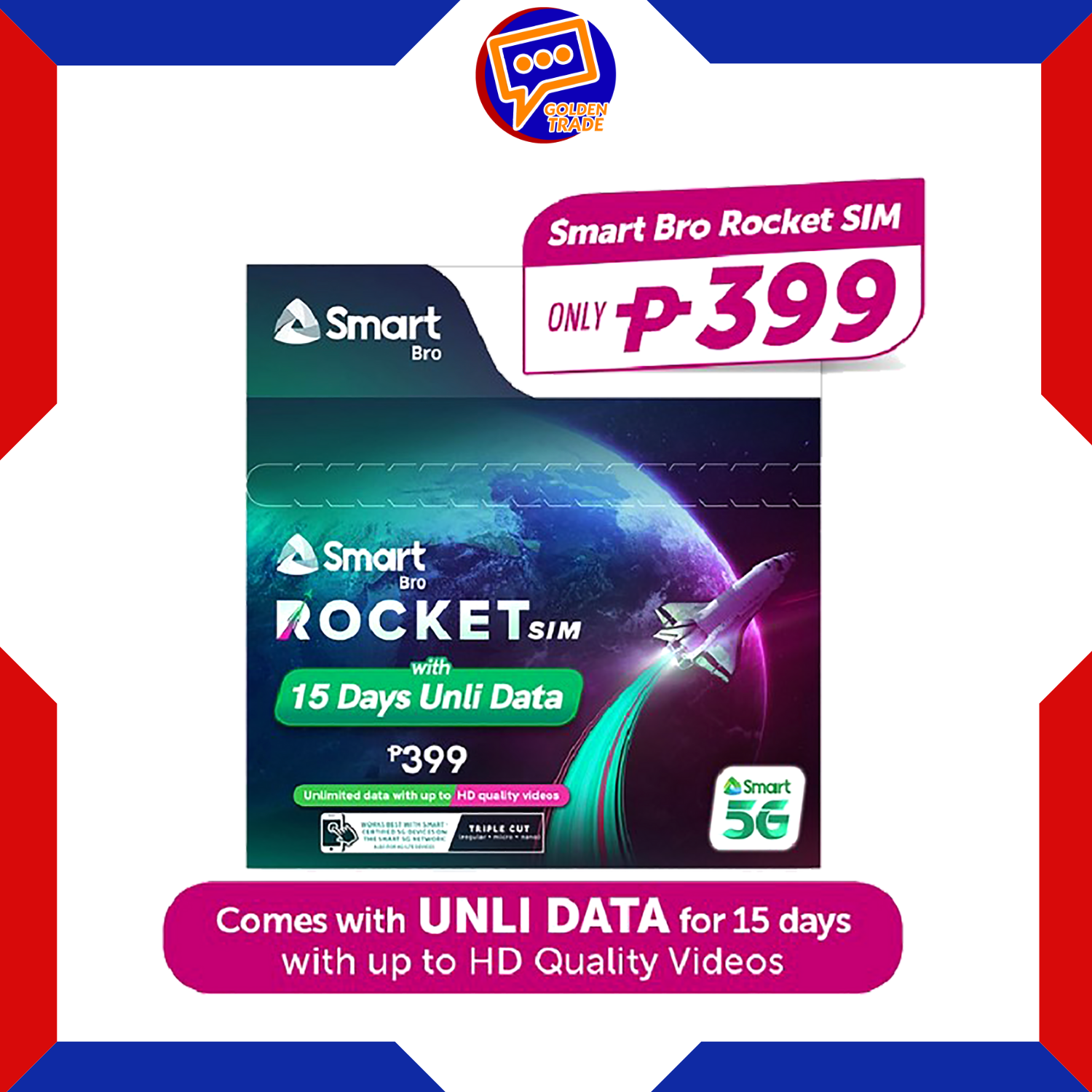 SMART Bro Rocket Sim 399 with Unli Data For 15 Days | Lazada PH