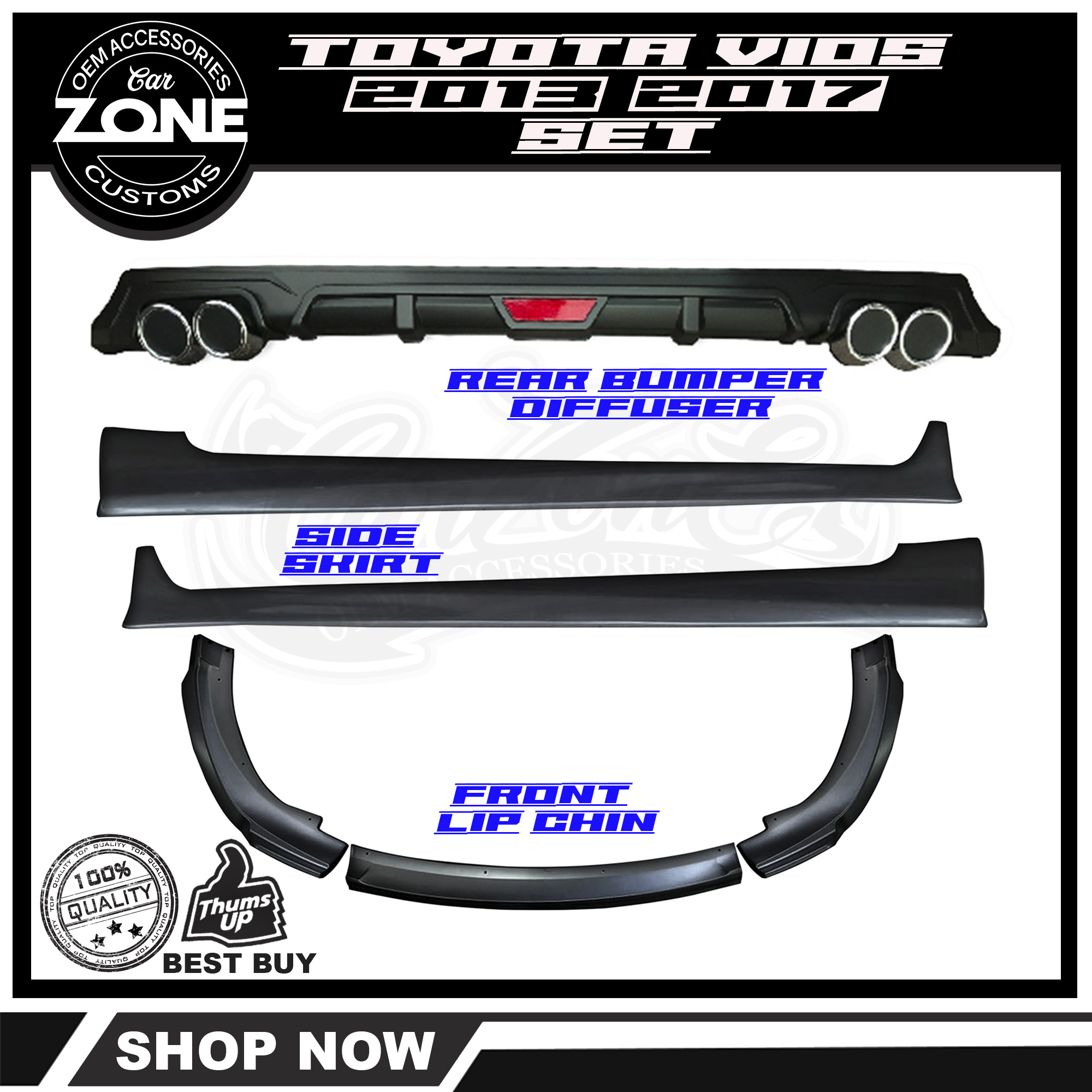 Toyota Vios 2013-2017 Set of Front Bumper Lip Chin , Side Skirt Trim ...