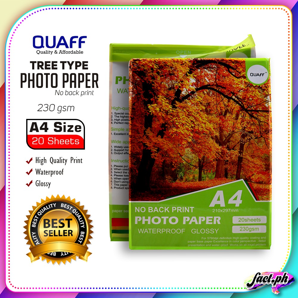 QUAFF Photo Paper Tree Type A4 230gsm/200gsm NoBackprint and 180gsm ...