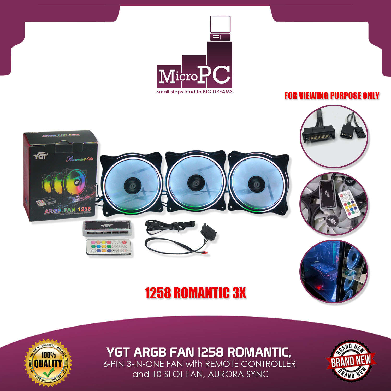 YGT ARGB FAN 1258 ROMANTIC, 6-PIN 3-IN-ONE FAN with REMOTE CONTROLLER ...