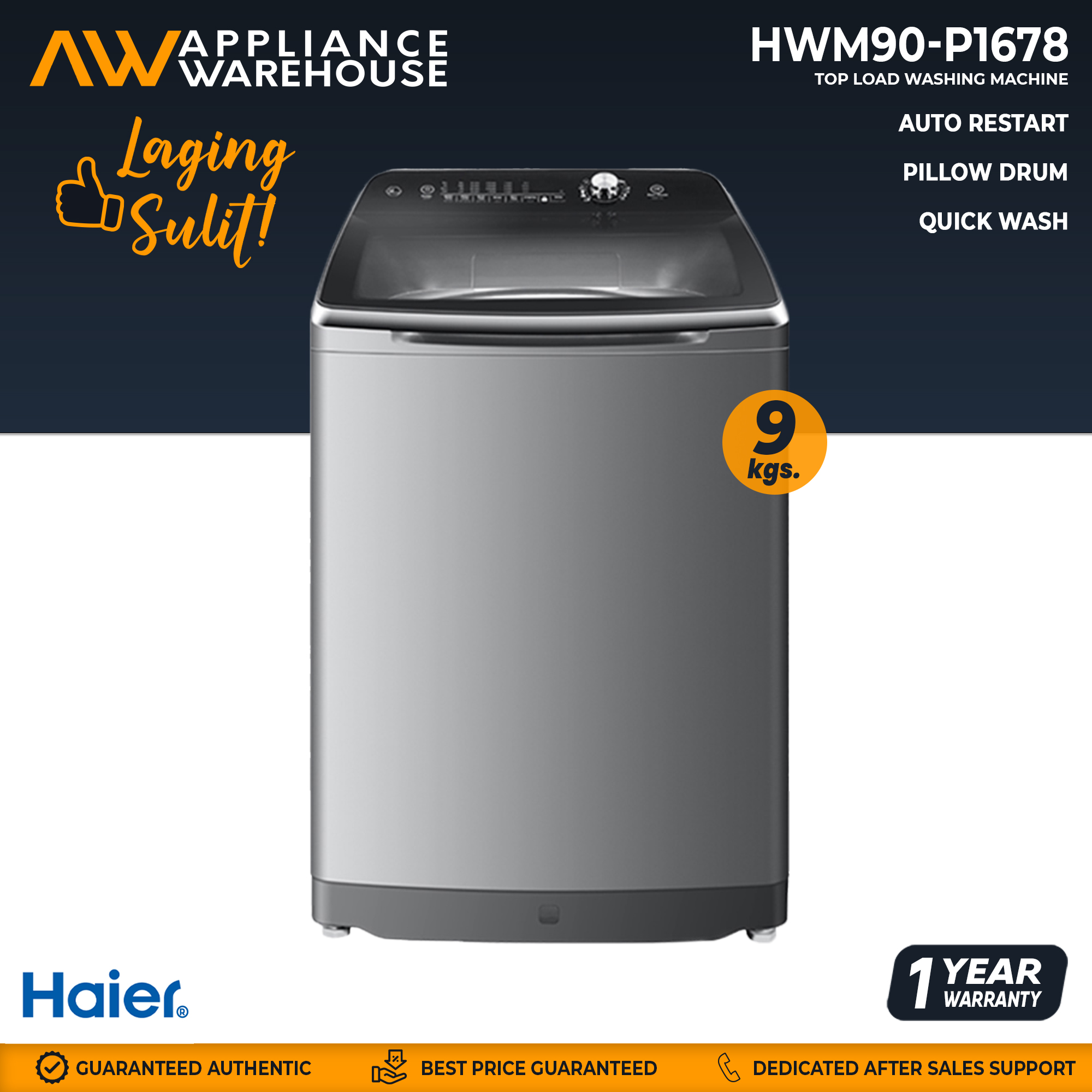 Haier HWM90-P1678 9 Kg Quick Wash Fully Automatic Top Load Washing ...