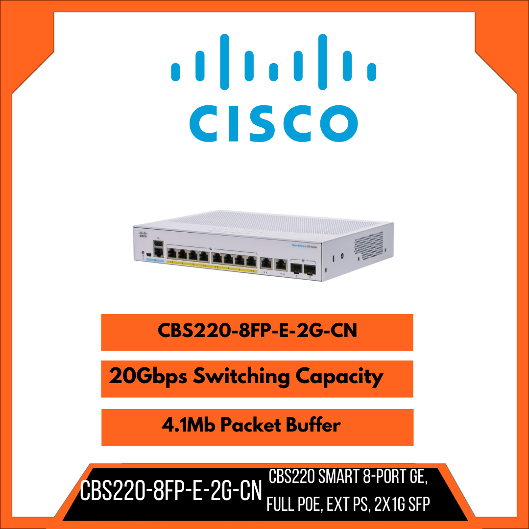 CISCO Business 220 Series CBS220-8FP-E-2G-CN 8-port GE, PoE, Ext PS ...