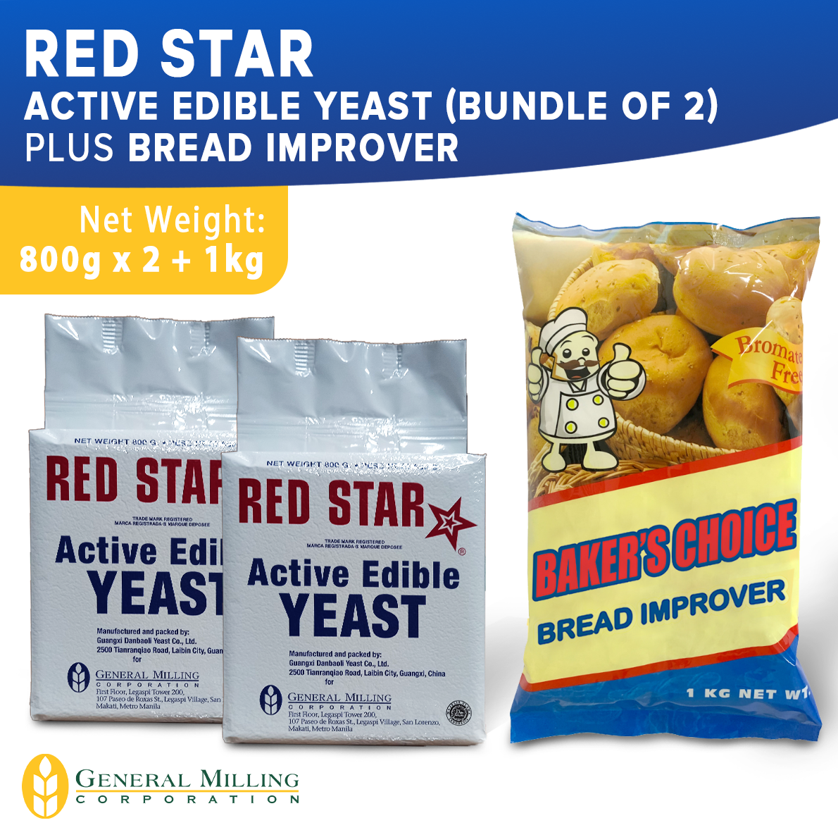 Red Star Active Edible Yeast (Bundle of 2) Plus 1 Baker's Choice Bread ...