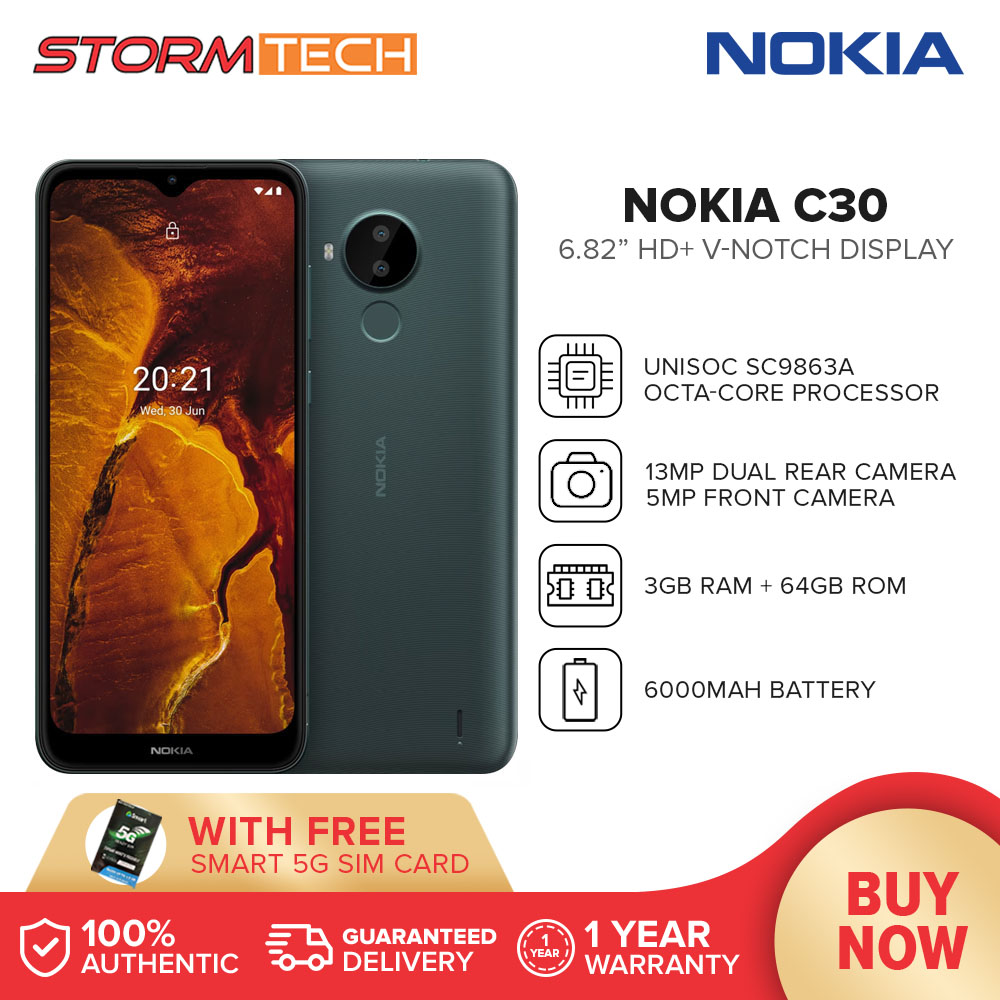 Nokia C30 Cellphone | 3GB RAM+64GB ROM | 6.82” HD+ V-Notch Display ...