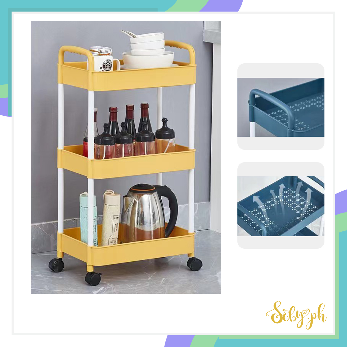 SOBY PH - 3-Tier Kitchen Utility Trolley Cart Shelf Storage Rack ...