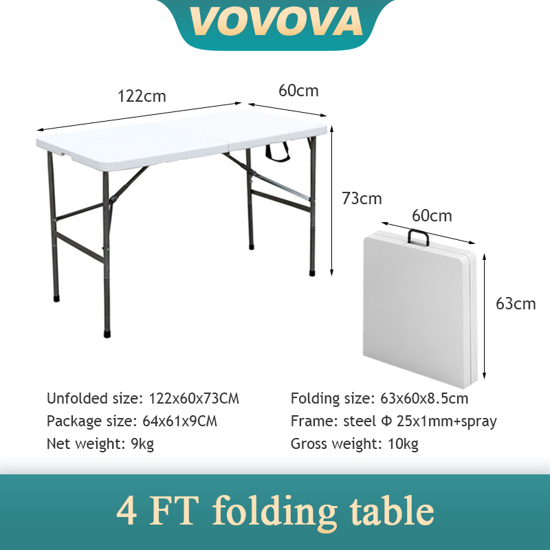 VOVOVA Foldable Table 6ft 4ft Folding Half Table Outdoor Long Portable ...
