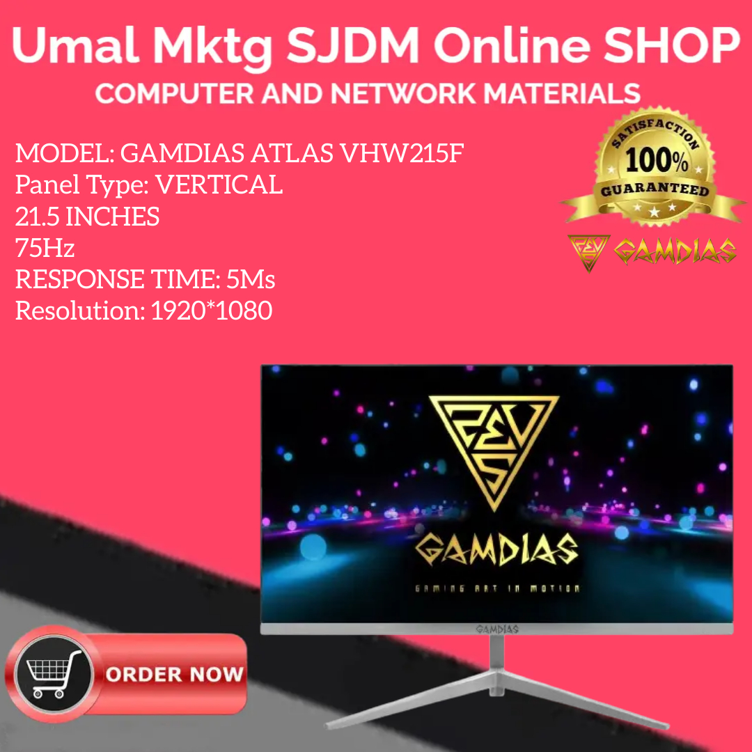 GAMDIAS Atlas VHW215F 21.5" FLAT 75hz Monitor White | Lazada PH
