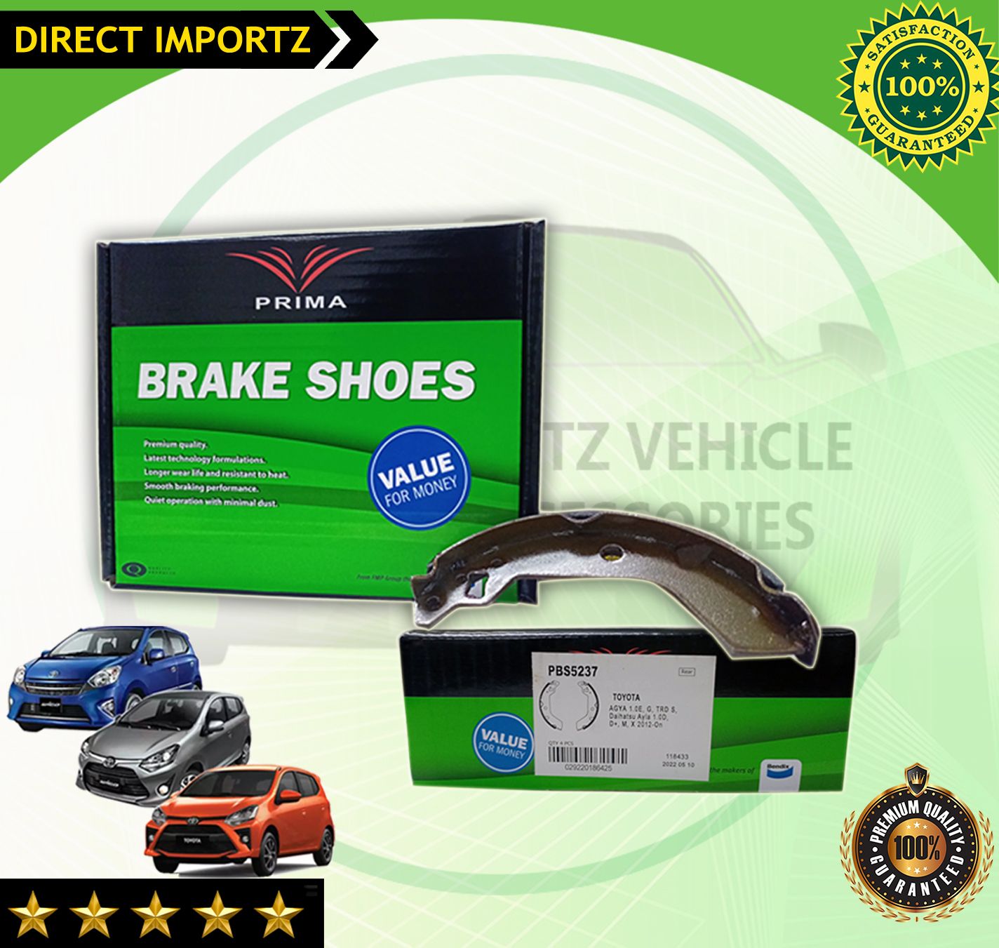 BRAKE SHOE PRIMA (PBS 5237) For (TOYOTA WIGO 2014 - 2022) ( Car ...